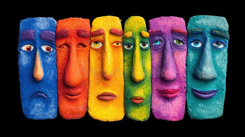 Colorful Clay Faces Expressing Different Emotions on Transparent ...