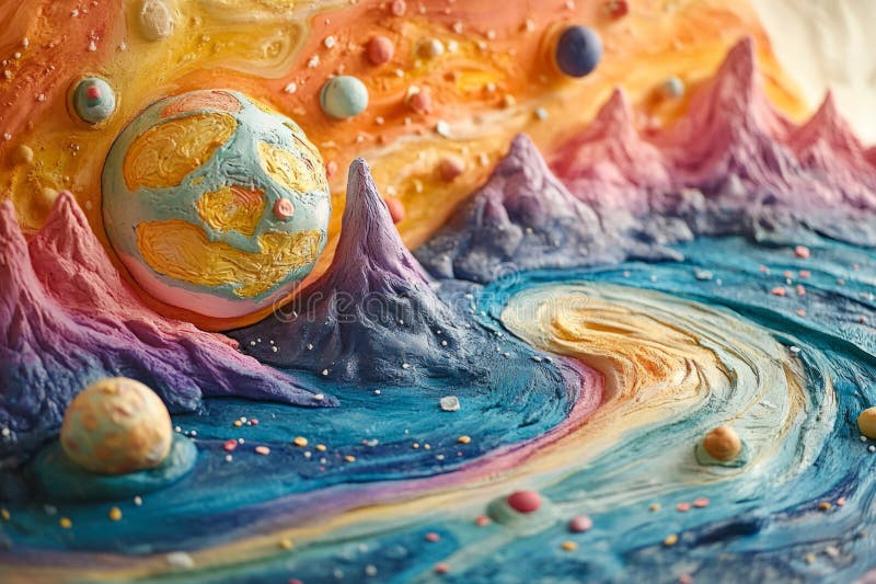 Colorful Clay Planets and Stars Representing a Vivid Cosmic Dreamscape ...