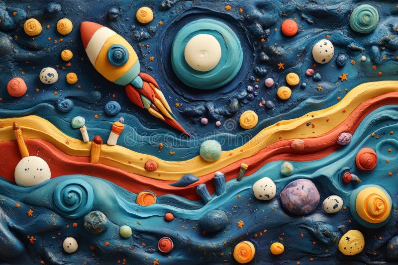 Colorful Clay Planets and Stars Representing a Vivid Cosmic Dreamscape ...