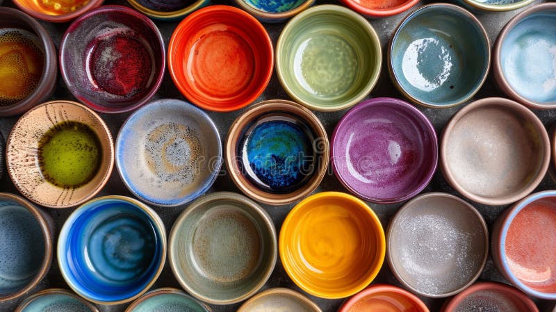 Colorful Clay Plates Arrangement in Various Sizes and Colors for a ...