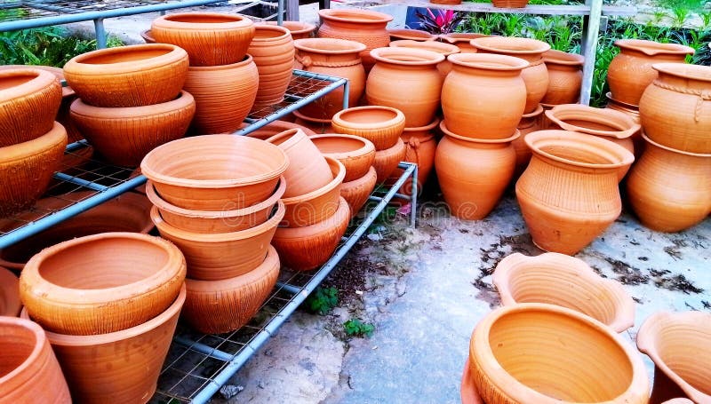 Colorful Clay Pots for Nursing and Growing Young Flowers Stock Image ...
