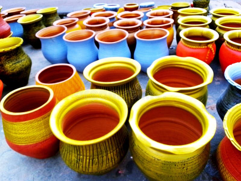 Colorful Clay Pots for Nursing and Growing Young Flowers Stock Photo ...