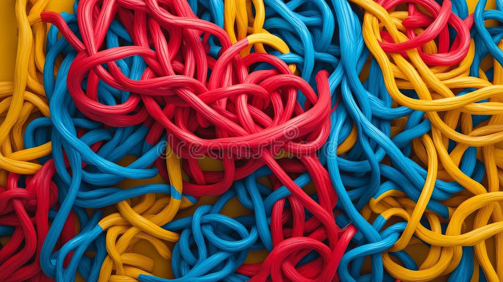 Colorful Clay Strings Creating Abstract Tangled Mess on Yellow ...