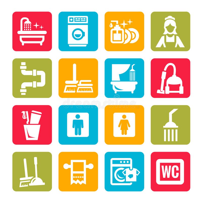 Colorful cleaning icons stock vector. Illustration of folded - 35088646