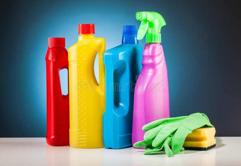 Colorful Cleaning Mop Equipment and Blue Background Stock Photo - Image ...