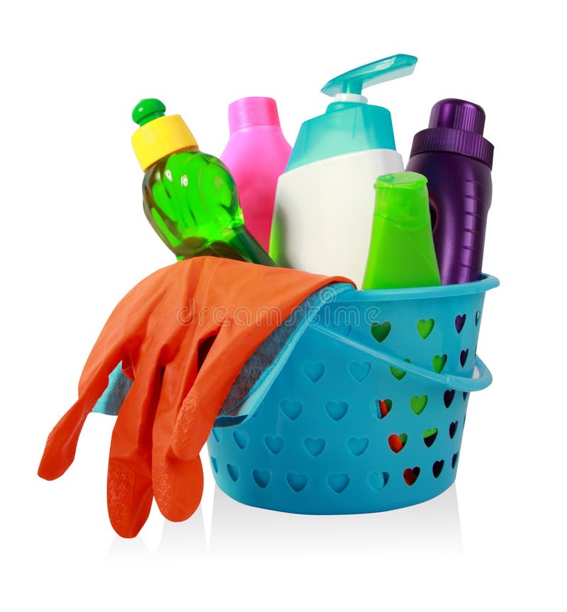 Colorful Cleaning Products Isolated Over White Stock Image - Image of ...