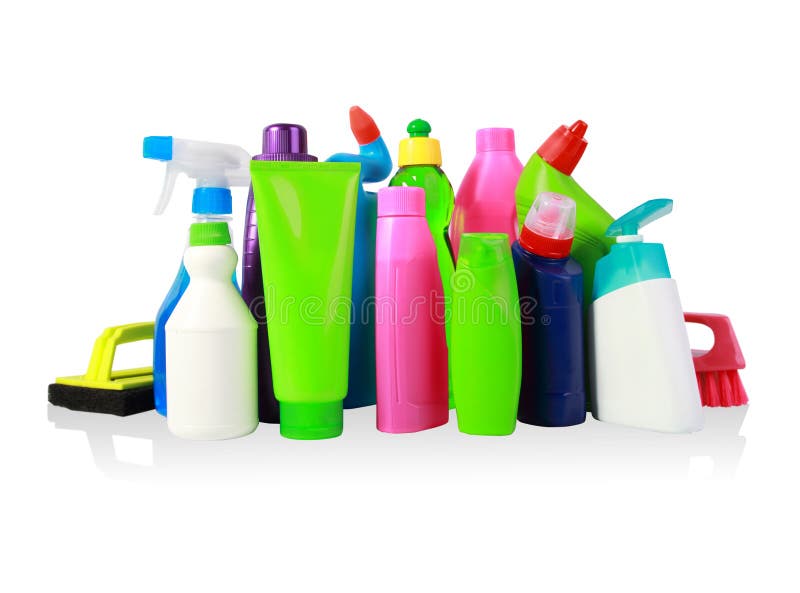 Colorful Cleaning Products Isolated Over White Stock Image - Image of ...