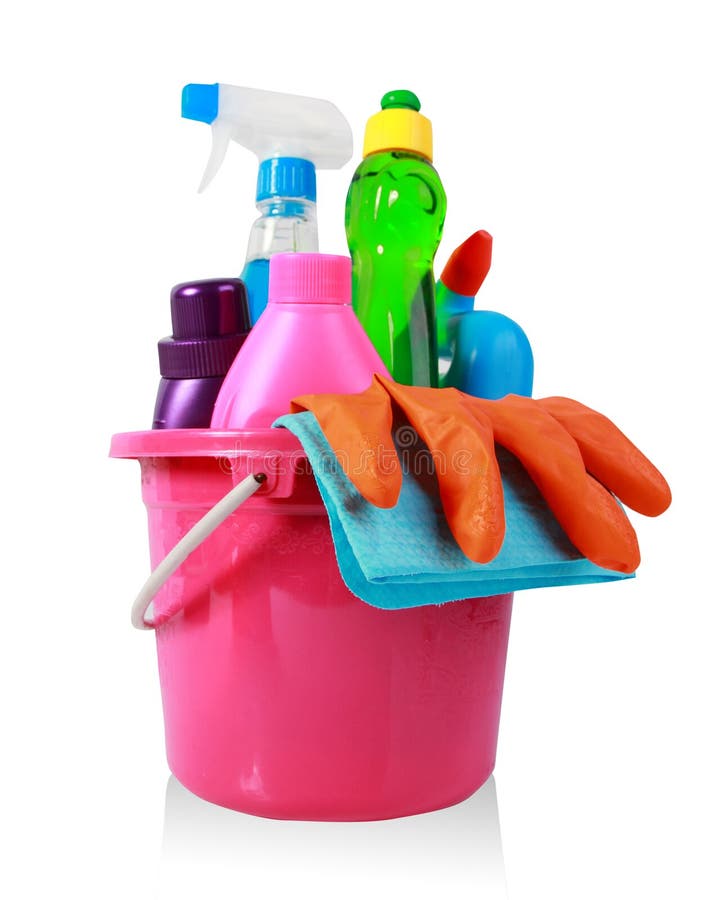 Colorful Cleaning Products Isolated Over White Stock Photo - Image of ...