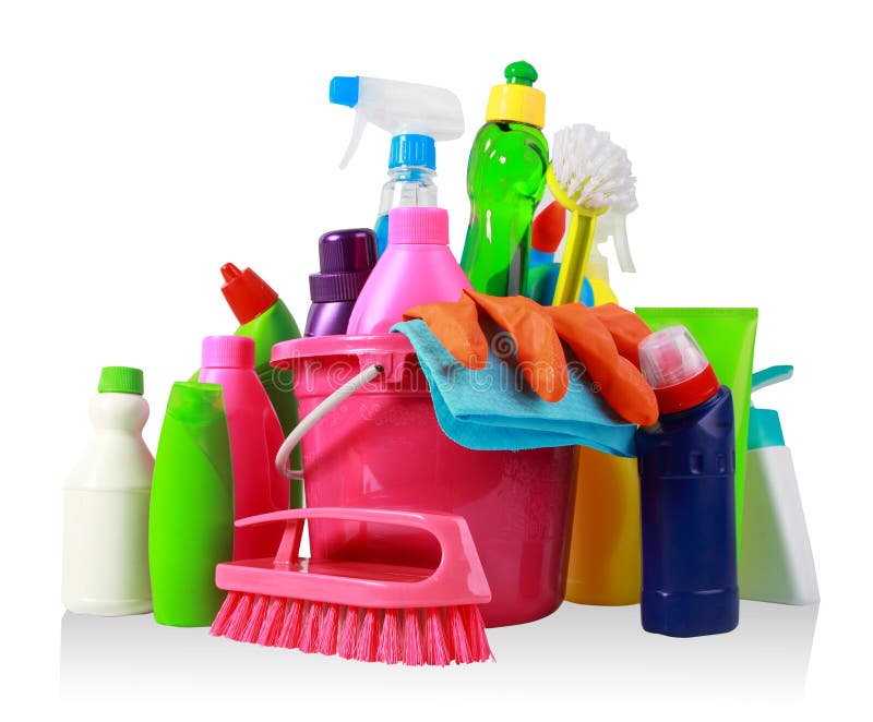 Colorful Cleaning Products Isolated Over White Stock Image - Image of ...