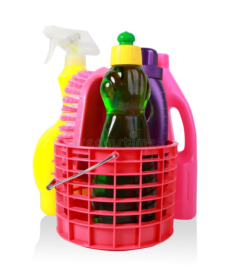 Colorful Cleaning Products Isolated Over White Stock Image - Image of ...