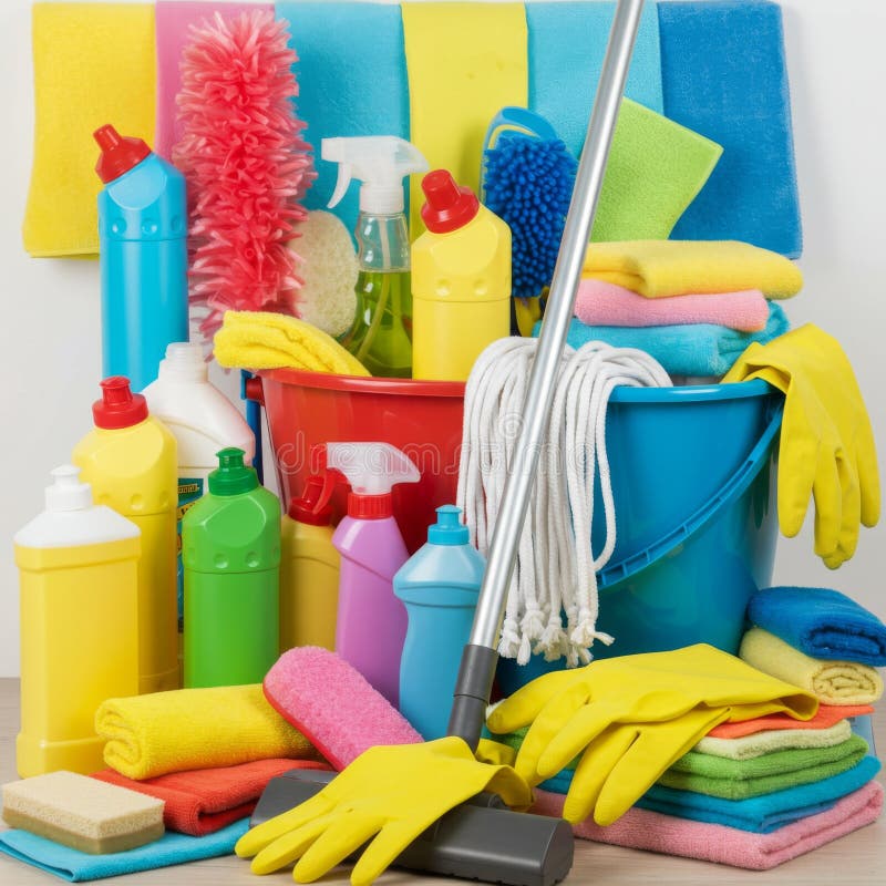 Colorful Cleaning Supplies and Equipment Stock Illustration ...