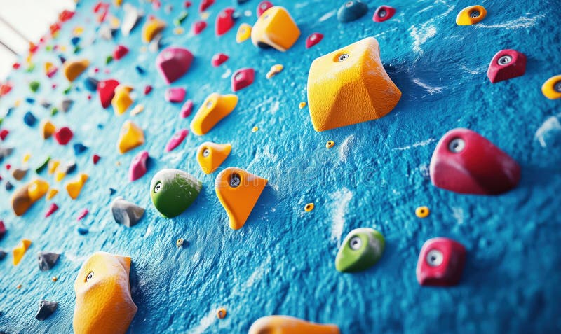 Colorful Climbing Wall with Various Holds for Indoor Rock Climbing ...