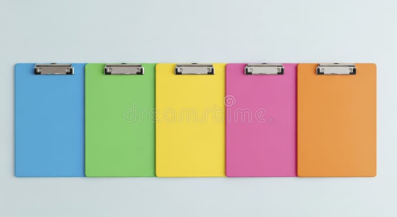 Colorful Clipboards Lined Up Presentation or Planning Tool Stock ...