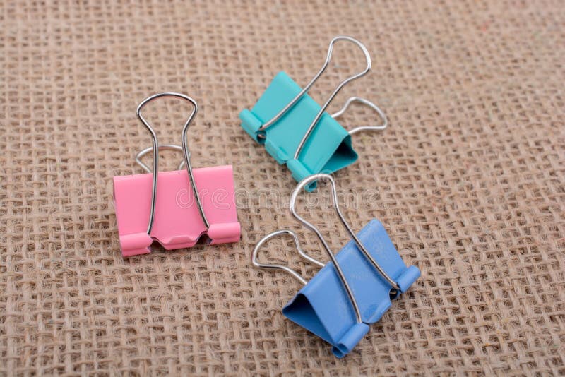 Colorful Clips Placed on Linen Canvas Stock Photo - Image of fastener ...