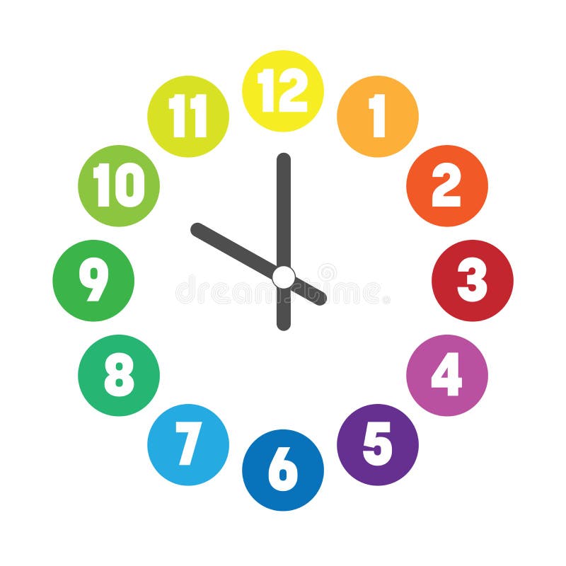 Colorful Clock Face. Hour Dial with Numbers in Colored Circles Stock ...