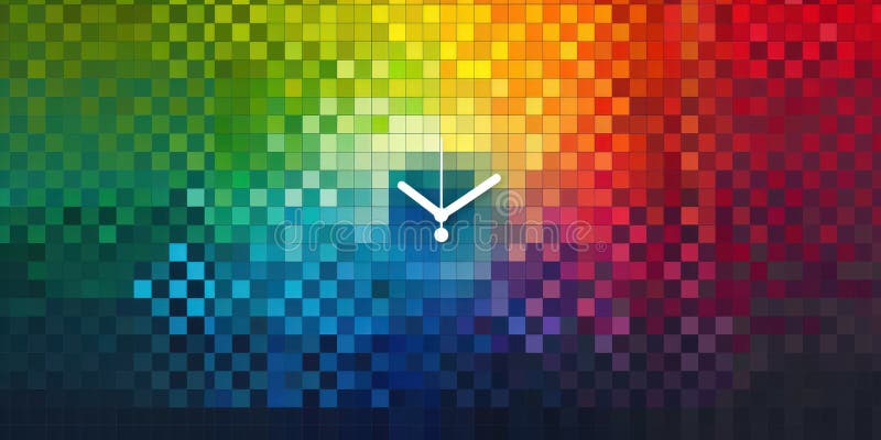 Colorful Clock Illustration Featuring a Vibrant Pixelated Pattern ...
