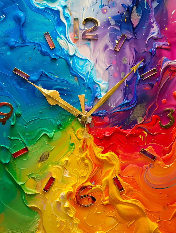 A Colorful Clock with Paint on it Stock Image - Image of modern, paint ...