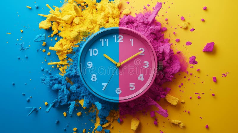 Colorful Clock in Paint Explosion Stock Illustration - Illustration of ...