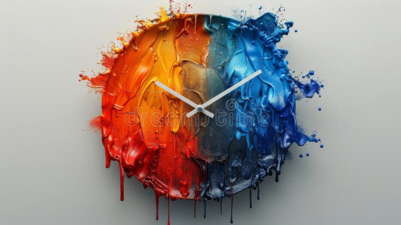 Colorful Clock with Red and Blue Paint Splashes, Creative Abstract Art ...