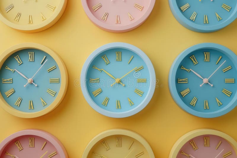 Colorful Clocks on the Wall Stock Illustration - Illustration of ...