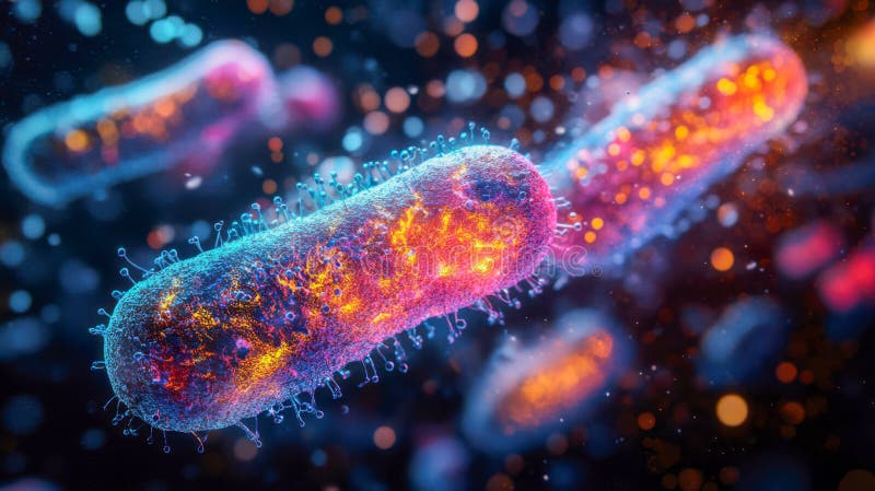 Colorful Close-up of Glowing Bacteria Under a Microscope in Vivid ...