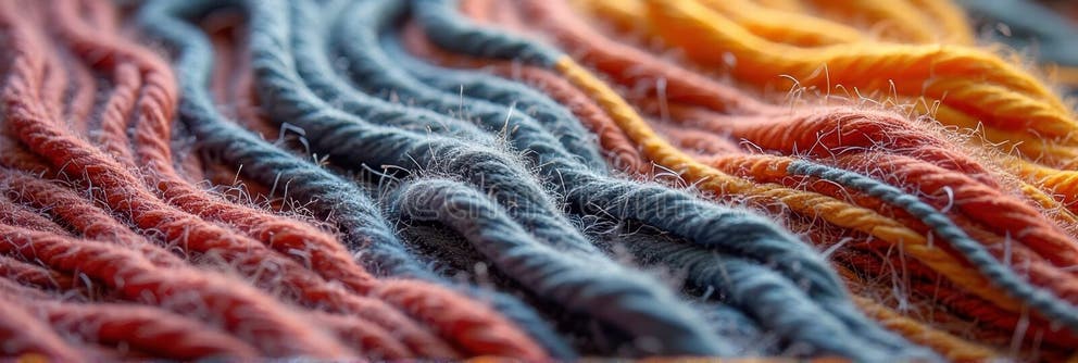 Colorful Close-up of Multicolored Yarn Twisting in Rows Stock ...