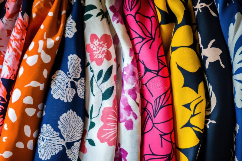 Colorful Close Up of Patterned Fabrics Showcasing Floral and Geometric ...
