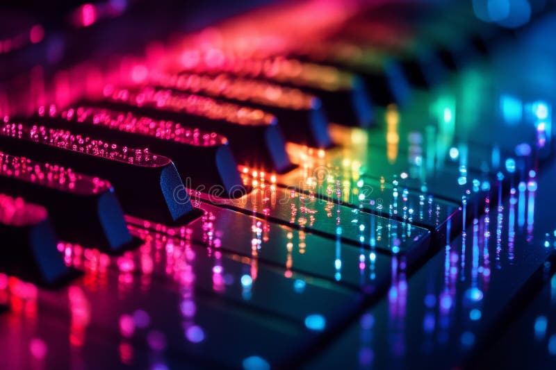 Colorful Close-Up of Piano Keys with Vibrant Light Effects Stock ...