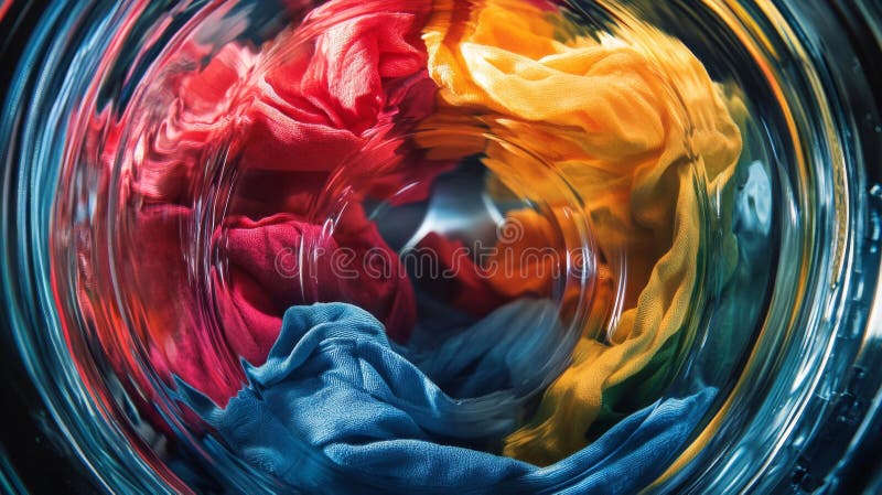 Colorful Clothes Inside Washing Machine, Swirling Motion. Laundry and ...