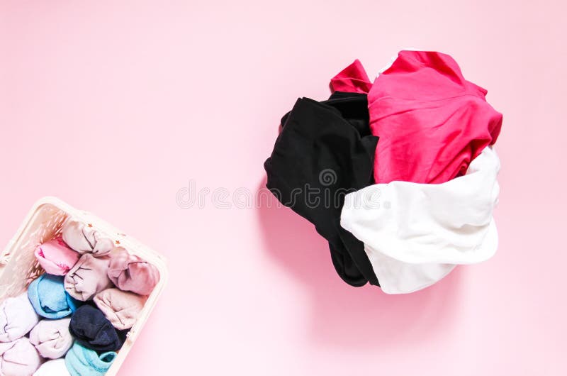 Colorful Clothes Prepared for Storage in Home Wardrobe Stock Image ...