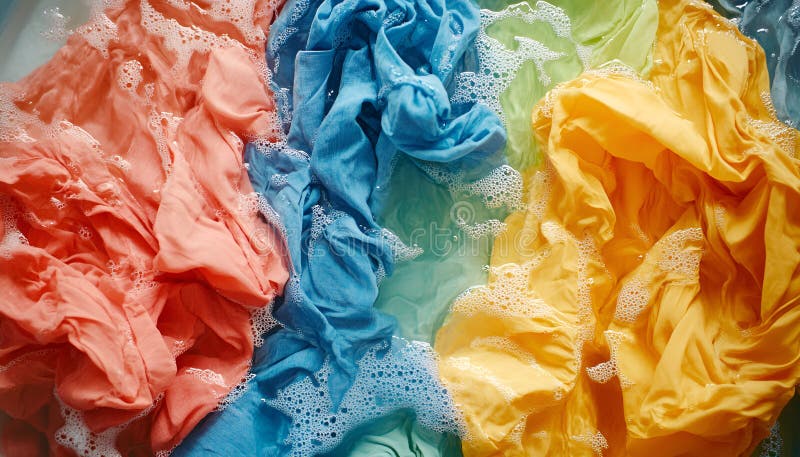 Colorful Clothes Soaked in Water before Washing, Top View Stock Image ...