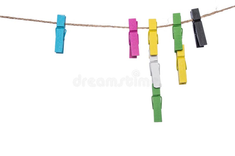 Colorful Clothespins on a Clothesline , Clamp Link Peg Housework Stock ...