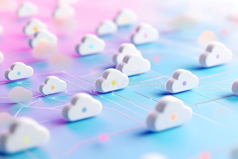 Colorful Cloud Computing Concept with White 3D Clouds on Blue and Pink ...