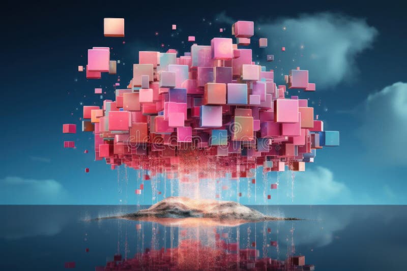 Colorful Cloud Computing Data with Digital Island Stock Illustration ...