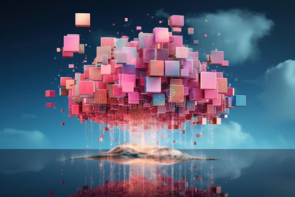 Colorful Cloud Computing Data with Digital Island Stock Illustration ...