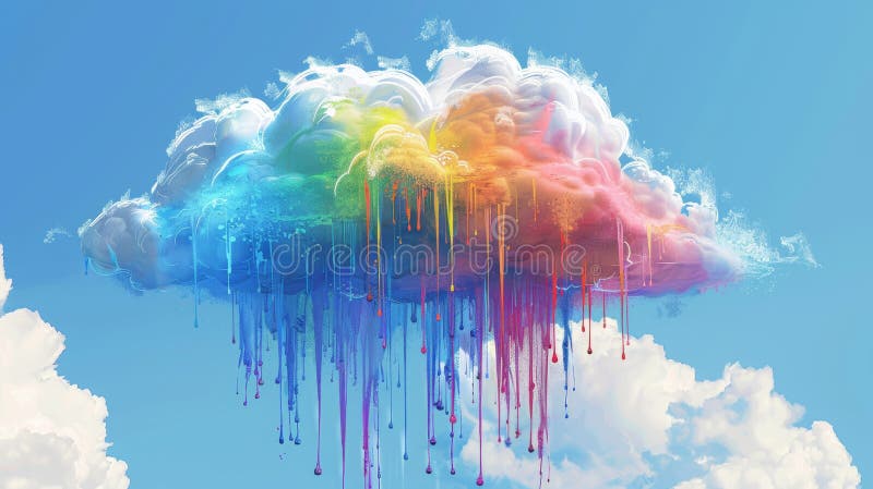 Colorful Cloud with Dripping Paint Against a Blue Sky Stock Image ...