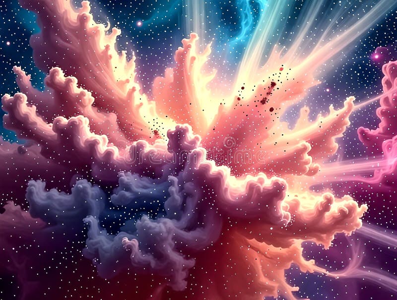 Colorful Cloud Filled with Stars and a Bright Yellow Star Stock ...