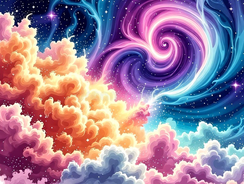 Colorful Cloud Filled with Stars and a Bright Yellow Star Stock ...