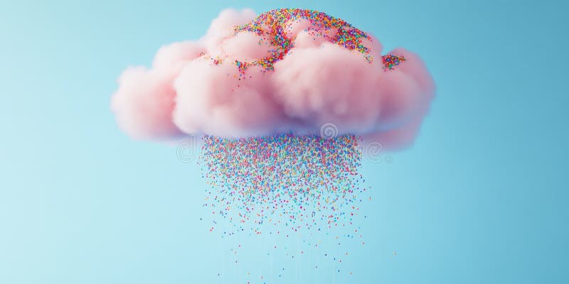 Colorful Cloud with Glitter Rainfall on Blue Background Stock ...