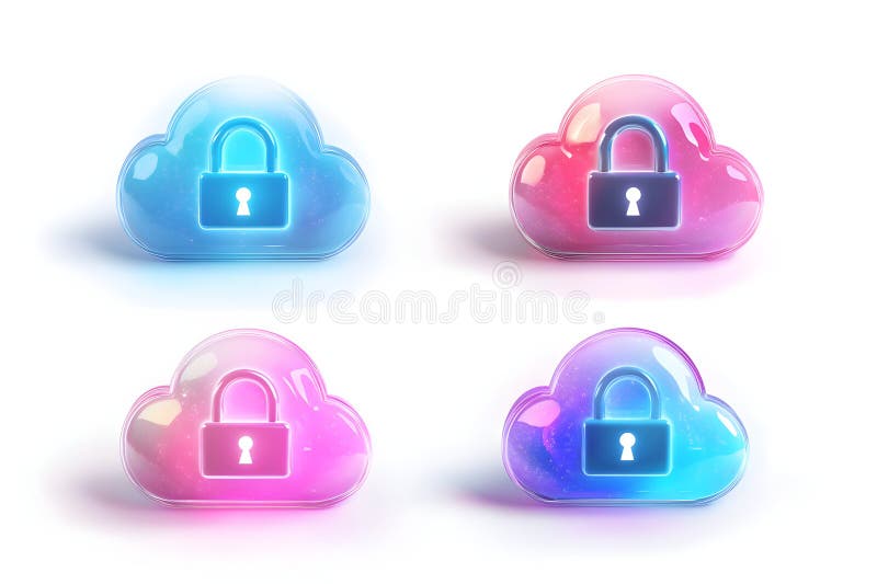 Colorful Cloud Icons with Locks in Gradient Colors Stock Illustration ...