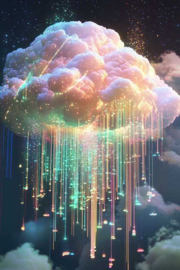 A Colorful Cloud with a Rainbow of Colors Falling from it Stock ...