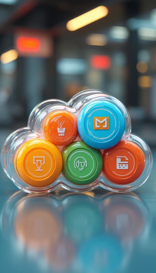 Colorful Cloud-shaped Buttons Representing Digital Communication Stock ...