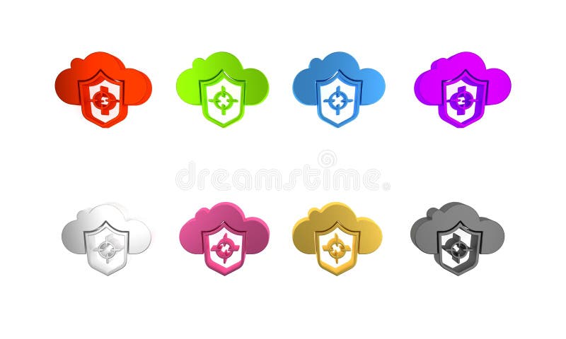 Colorful Cloud and Shield Icon Isolated on White Background. Cloud ...
