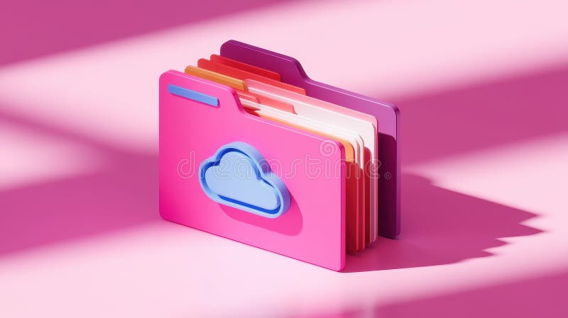 Colorful Cloud Storage Folder Icon on a Pink Background, Symbolizing ...