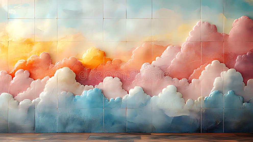 Colorful Cloud Tile Wall Interior Design Stock Illustration ...