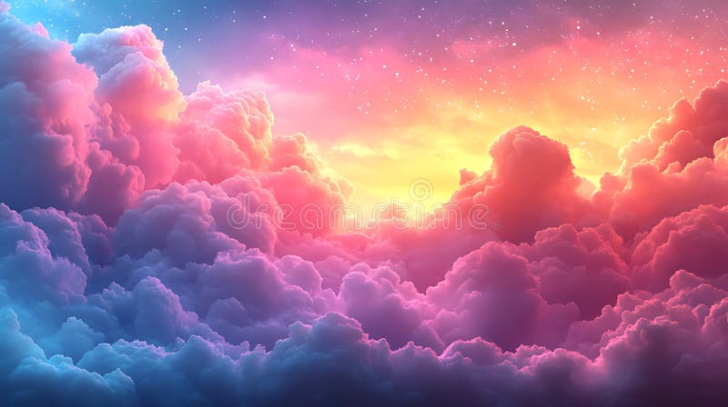 Colorful Clouds with a Bright Glow at Sunset and a Starry Sky Stock ...