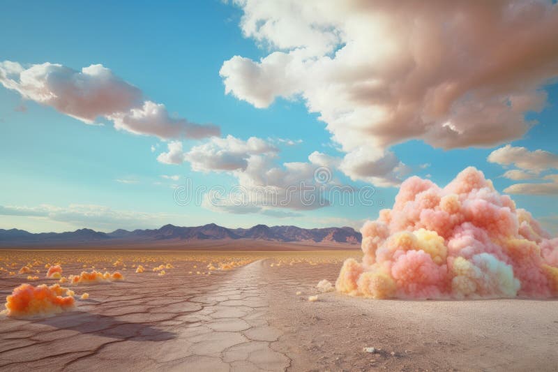 Colorful Clouds Descending upon a Desert Stock Illustration ...