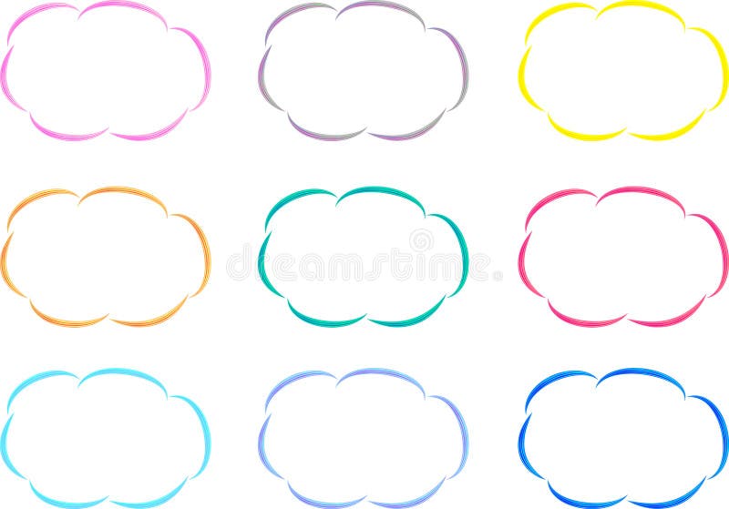 Colorful Clouds Hand Drawn Frames Set Stock Vector - Illustration of ...