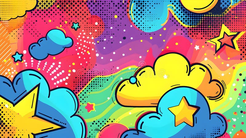 Colorful Clouds and Stars Background Illustration. Comic Book Backdrop ...