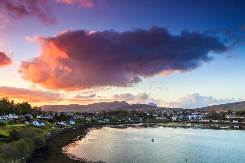 Colorful Clouds at Sunset Over a Village Stock Photo - Image of creek ...